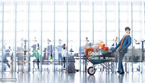 사업가는 퍼즐 조각을 팀에 가져와 문제를 분류하고 협력하고 함께 일합니다 3d 렌더링 일러스트레이션 개념 기호에 대한 스톡 사진 및 기타 이미지 Istock