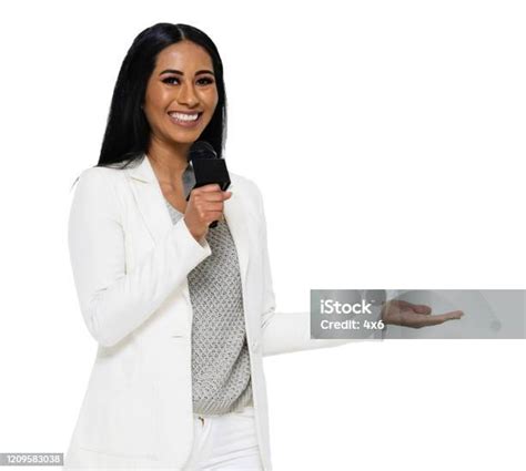 Latin American And Hispanic Ethnicity Female Journalist Standing In