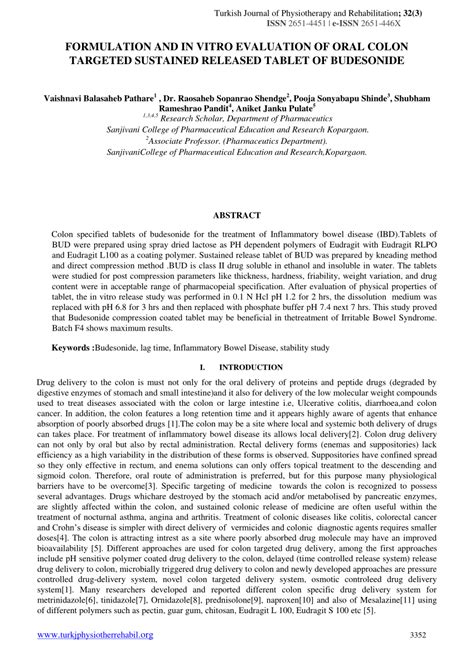 Pdf Formulation And In Vitro Evaluation Of Oral Colon Targeted Sustained Released Tablet Of