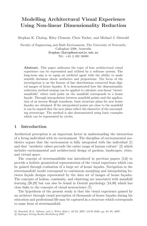 Pdf Modelling Architectural Visual Experience Using Non Linear Dimensionality Reduction