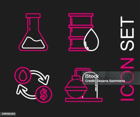 세트 라인 석유 및 가스 산업 공장 건물 교환 물 이동 변환 배럴 오일 및 시험관 플라스크 아이콘 벡터 0명에 대한 스톡 벡터 아트 및 기타 이미지 Istock