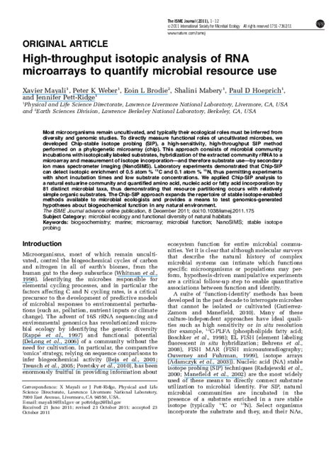 Pdf High Throughput Isotopic Analysis Of Rna Microarrays To Quantify Microbial Resource Use