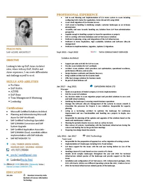 Prachi Patil Sap Azure Architect Pdf Cloud Computing Microsoft Azure