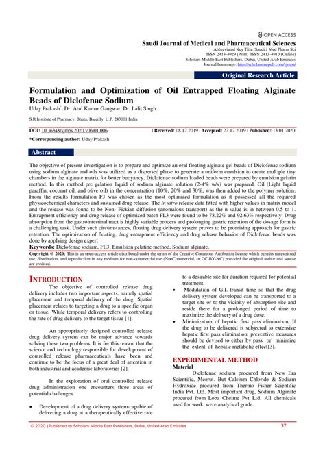 Pdf Formulation And Optimization Of Oil Entrapped Floating Alginate Beads Of Diclofenac Sodium