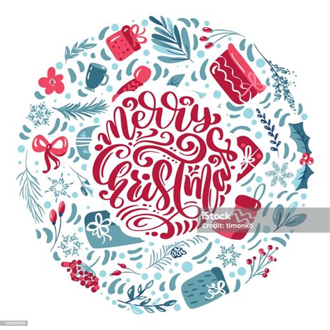 메리 크리스마스 서예 문자 손으로 쓴 벡터 텍스트입니다 꽃 식물 크리스마스 요소와 인사말 카드 디자인 현대 겨울 시즌 엽서