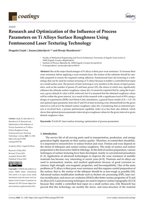 pdf research and optimization of the influence of process parameters