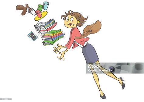 Ilustración De Mujer Torpe Tropezando Y Dejando Caer Cosas De La