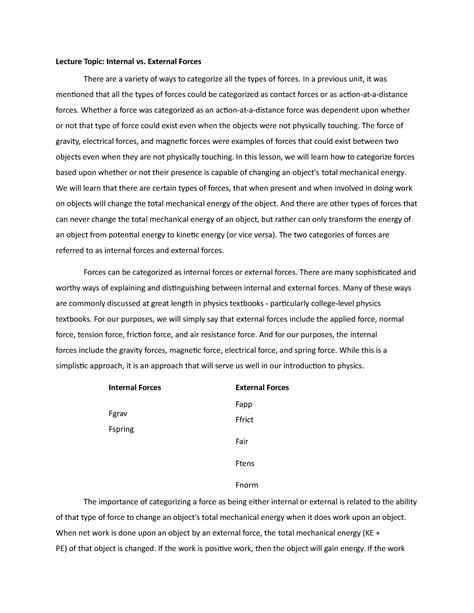 Internal Vs External Forces Lecture Topic Internal Vs External