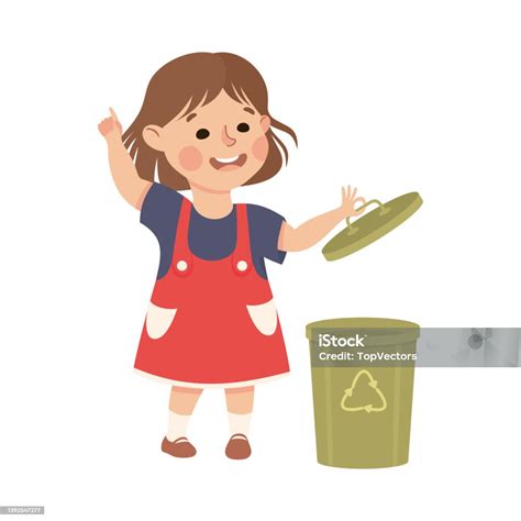 귀여운 어린 소녀 지구 행성 절약 세계 벡터 일러스트 레이 션에 대한 재활용 배려를위한 쓰레기통의 뚜껑을 엽니 다 귀여운에 대한 스톡 벡터 아트 및 기타 이미지 Istock