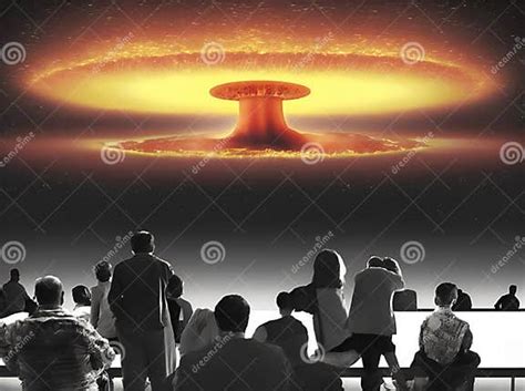 People Watching A Nuclear Explosion In The Distance On The Horizon