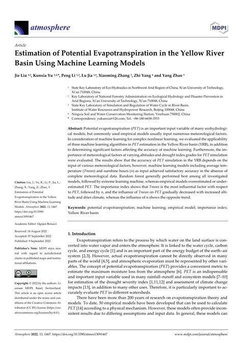 Pdf Estimation Of Potential Evapotranspiration In The Yellow River Basin Using Machine