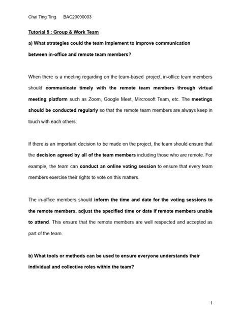 Chai Ting Ting Bac20090003 Ob Tutorial 5 Group And Work Team Pdf Brainstorming Human