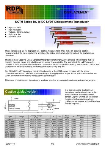 Ldc Series Dc To Dc Lvdt Displacement Transducer Rdp Electronics Pdf Catalogs Technical