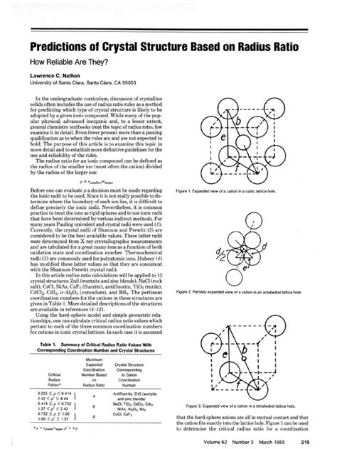 Predictions Of Crystal Structure Based On Radius Ratio Pdf Ionic Bonding Ion