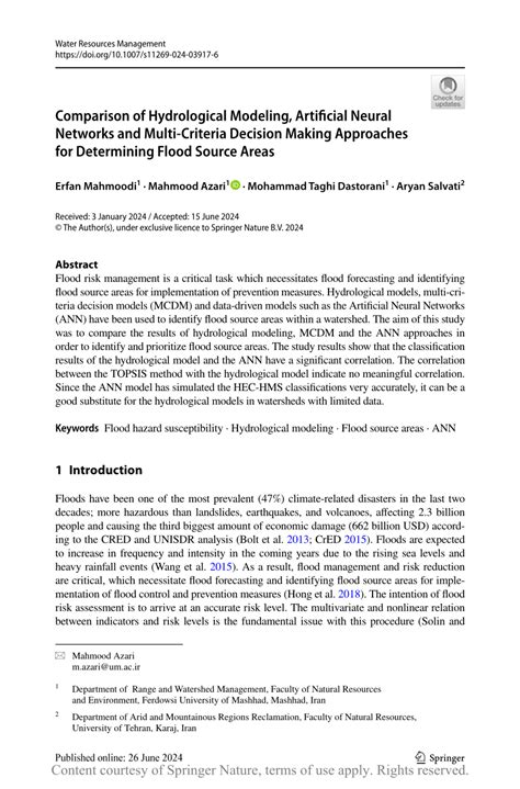 Comparison Of Hydrological Modeling Artificial Neural Networks And Multi Criteria Decision
