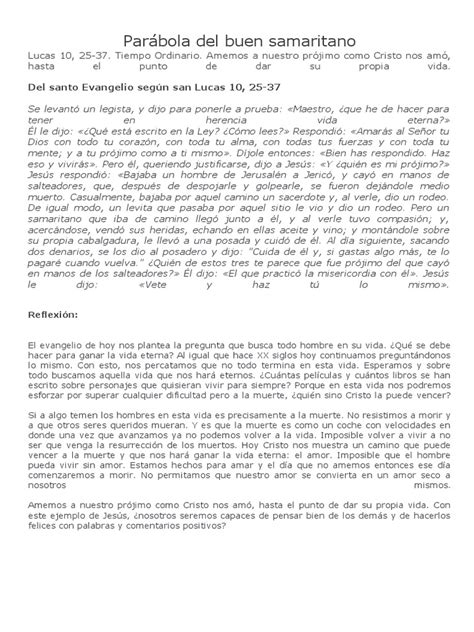 Enseñanzas De La Parábola Del Buen Samaritano Pdf Filosofía Arte