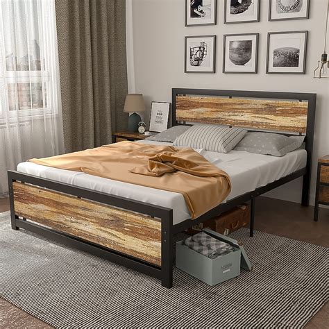Ltmate Black And Wood Rustic Full Metal Bed Frame Lschyx Rbt01 Bymf