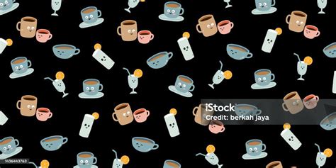 귀여운 배경 일러스트 디자인을위한 커피와 음료 한 잔 패턴 손으로 그린 스타일의 배경 화면 귀여운에 대한 스톡 벡터 아트 및 기타 이미지 Istock