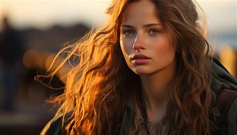 Premium Ai Image Young Woman With Long Brown Hair Smiling Looking At