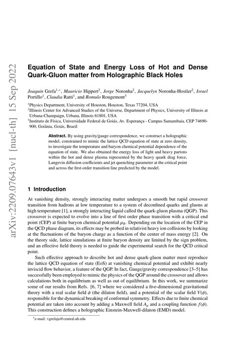Pdf Equation Of State And Energy Loss Of Hot And Dense Quark Gluon Matter From Holographic