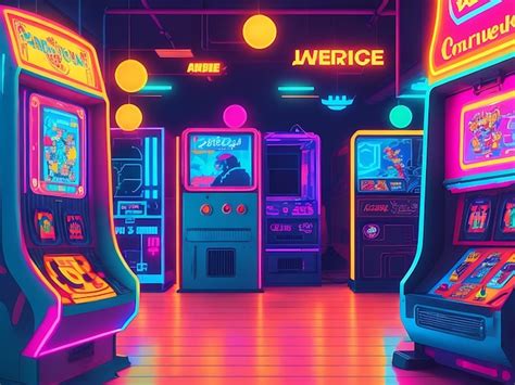 Premium Photo A Background Reminiscent Of A Retro Arcade With Rows Of Colorful Arcade Machines