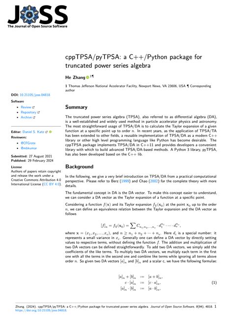 Pdf Cpptpsapytpsa A Cpython Package For Truncated Power Series Algebra