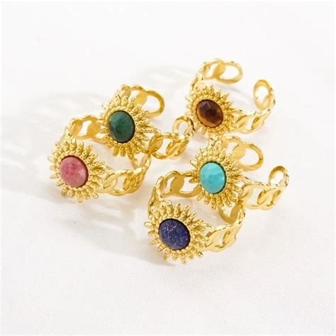 304 Stainless Steel 14k Gold Plated Bohemian Plating Inlay Sun Natural