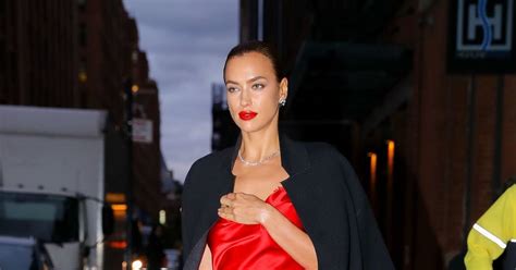 Irina Shayk In A Red Satin Dress Leaves Photoshoot In New York 17 Oct 2019
