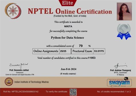 Completion Of Nptel Python For Data Science Course Nikita Narwat