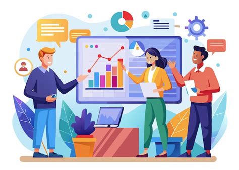 Team Collaboration And Data Analysis In A Business Meeting Vector Illustration Premium Ai
