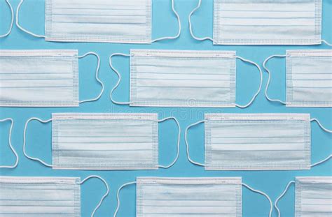 Medical Hygienic Protective Masks On Blue Backgrounddisposable