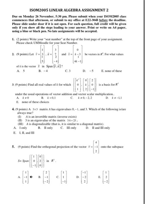 Solved Isom2005 Linear Algebra Assignment 2 Due On Monday 26
