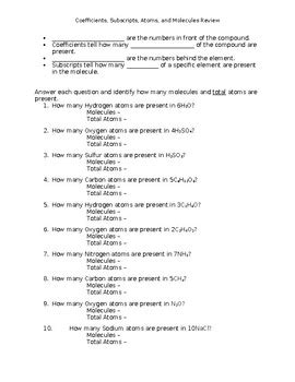 Coefficients Subscripts Atoms And Molecules Review TPT
