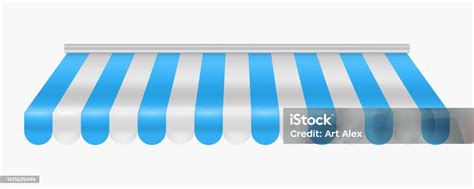 흰색 배경에 고립 된 상점 카페 및 거리 레스토랑을위한 줄무늬가있는 파란색과 흰색 차양 벡터 일러스트레이션 거리에 대한 스톡 벡터 아트 및 기타 이미지 Istock