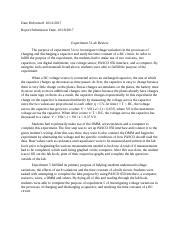 Physics 2 Experiment 5 Lab Report Docx Date Performed 10 11 2017 Report Submission Date 10