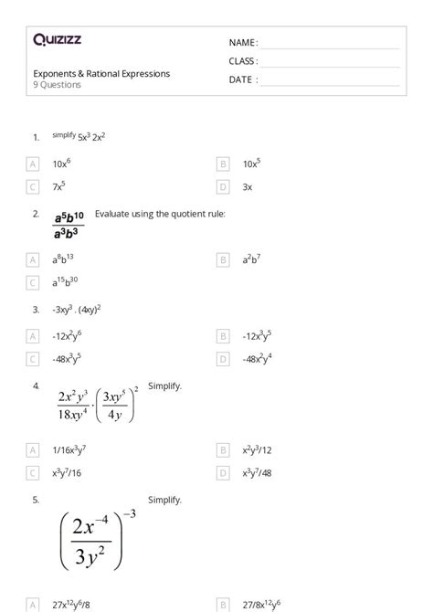50 Rational Expressions Worksheets On Quizizz Free And Printable
