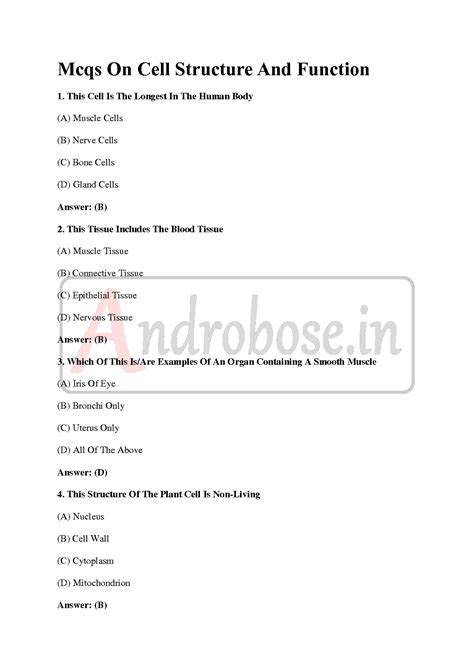 SOLUTION Mcqs On Cell Structure And Function Studypool