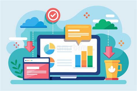 A Laptop Displays Charts And Download Icons Illustrating A Data Download Process In A Vibrant