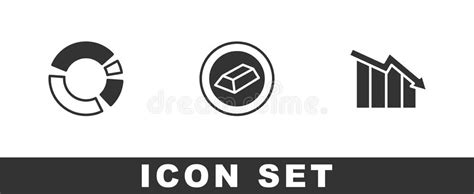 Set Pie Chart Infographic Gold Bars And Financial Growth Decrease Icon