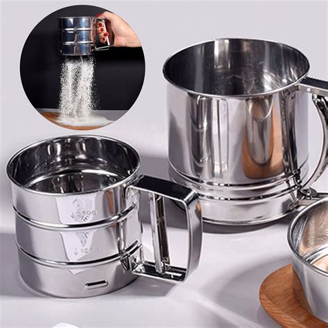 Flour Sifter Stainless Steel Sifter Fine Mesh Flour Sifter Sieve Powder Sugar Sifter For