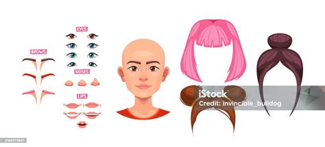 다양한 얼굴 특징과 헤어 스타일 눈 눈썹 코 및 입술을 가진 여성 얼굴 생성자 만화 일러스트 개인 장식품에 대한 스톡 벡터 아트 및 기타 이미지 Istock