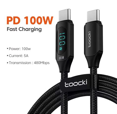 Toocki Type C To Type C Cable W Pd Super Fast Charging Cable Digital Display For Samsung