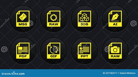 Set Pdf File Document Ai Gif Ppt 3ds E Icono Sin Formato Vector Ilustración del Vector