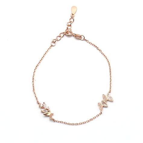 Buy Eri Rose Gold Diamond Twin Butterfly Chain Bracelet 925 Silver Bracelet For Women 6