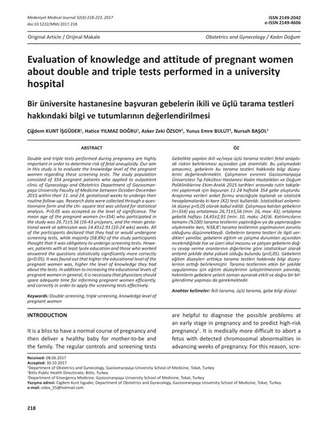 PDF Evaluation Of Knowledge And Attitude Of Pregnant Women About Double And Triple Tests