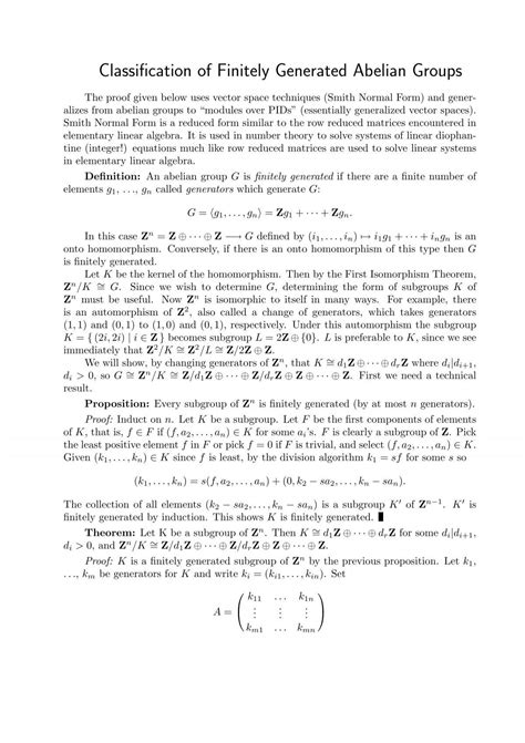 Classification Of Finitely Generated Abelian Groups