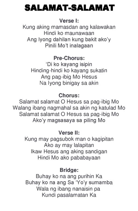 Salamat Lyrics Na Verse I Kung Aking Mamasdan Ang Kalawakan Hindi