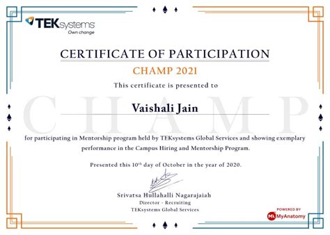 Vaishali Jain On Linkedin Certificateofparticipation Teksystems Mentorshipprogram