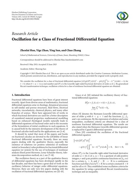 Pdf Oscillation For A Class Of Fractional Differential Equation
