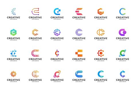 컬렉션 문자 C 로고 디자인 템플릿 집합 추상 초기 문자 C 기호 로고 벡터 프리미엄 벡터